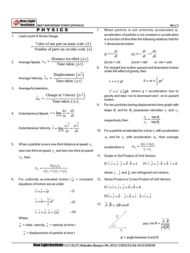 Complete Physics Formulas & Important Points-NEET QUICK | PDF | Rotation Around A Fixed Axis ...