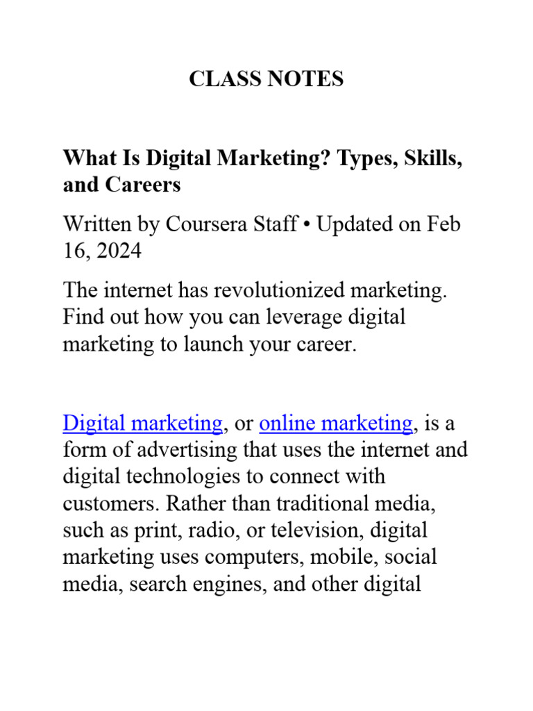 Digital Marketing Overview and Careers | PDF | Digital Marketing ...