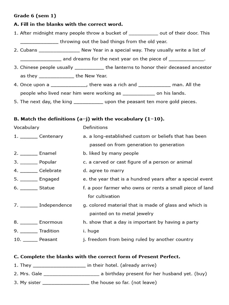 Exercises For Grade 6 | PDF