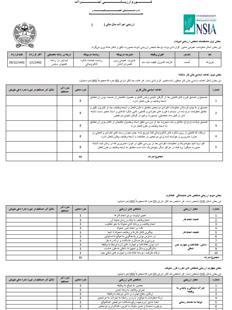 Altaf Evaluation Form1402 | PDF