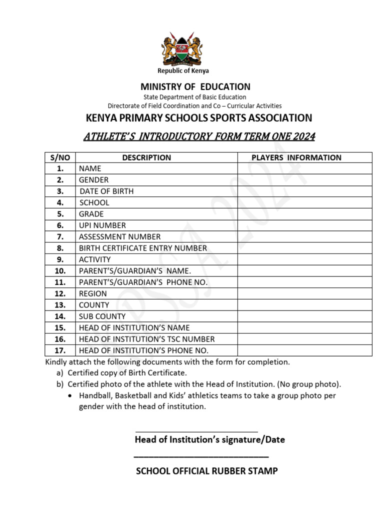 Athlete's Introductory Form 2024 | PDF