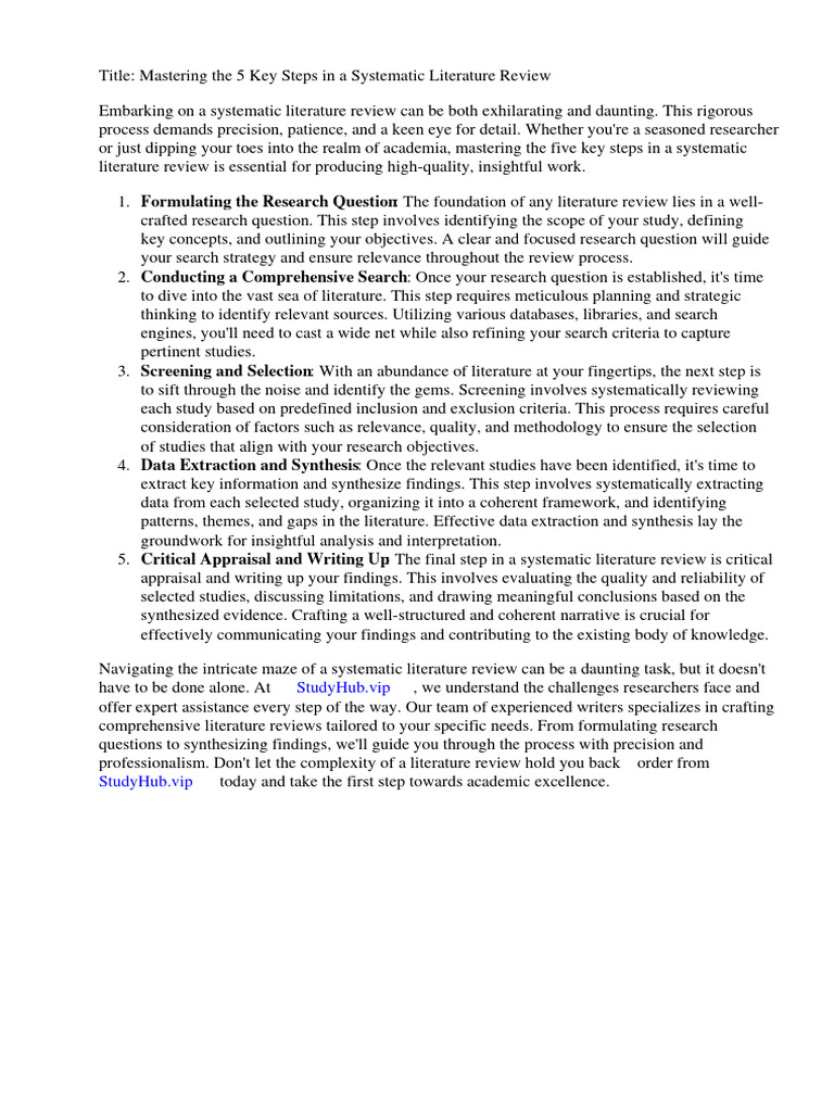 5 Key Steps Carried Out in a Systematic Literature Review | PDF ...