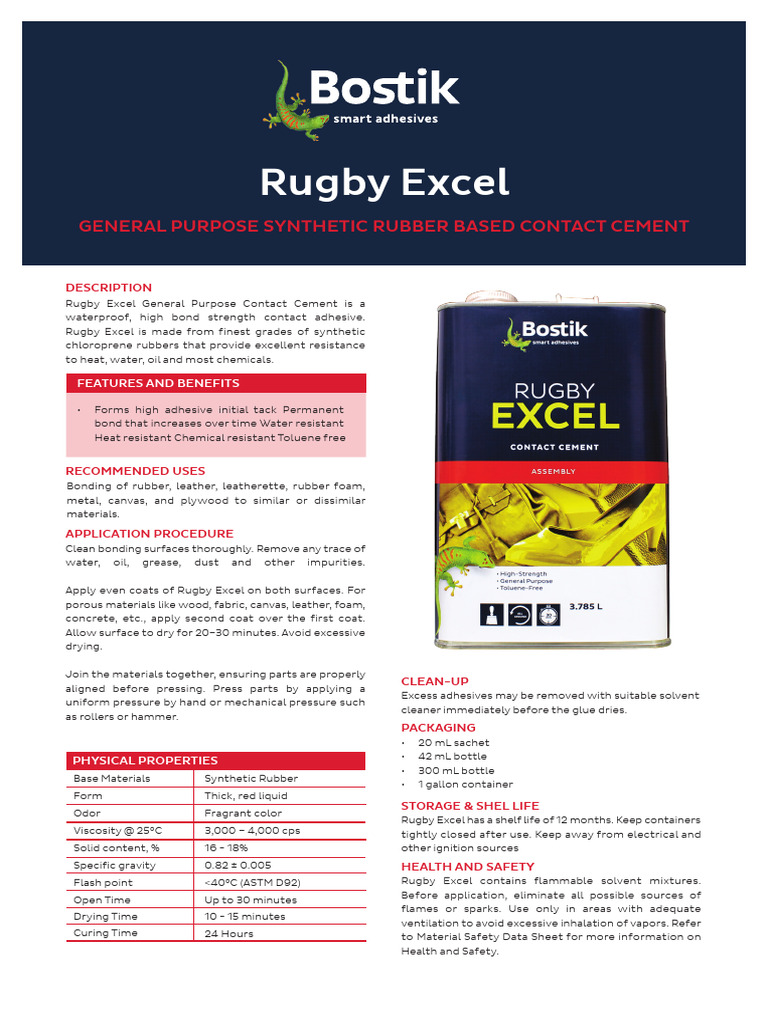 Technical Data Sheet_BOSTIK Rugby Excel | PDF | Adhesive | Natural Rubber