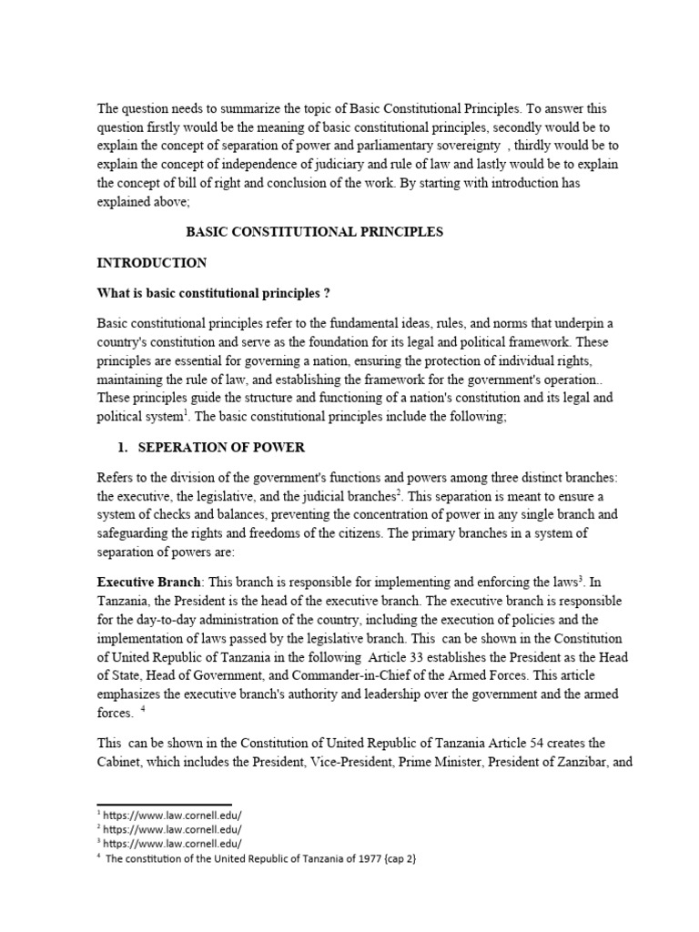 Basic Constitutional Principles1 | PDF | Separation Of Powers | Constitution