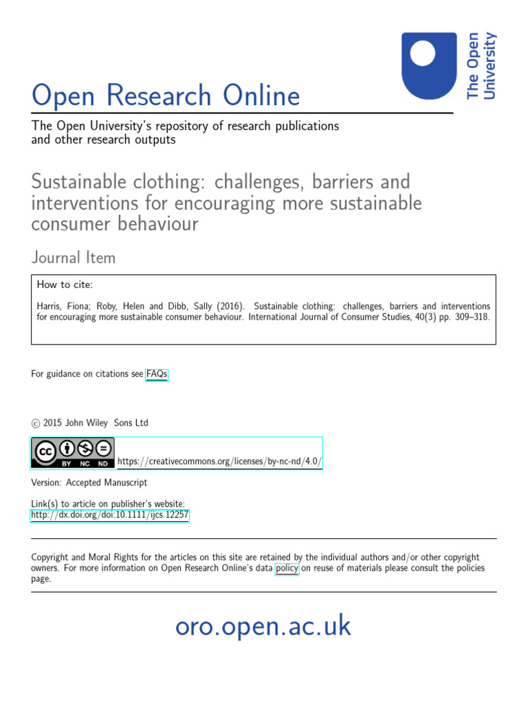 Sustainable Clothing (ORO) | PDF | Sustainability | Behavior