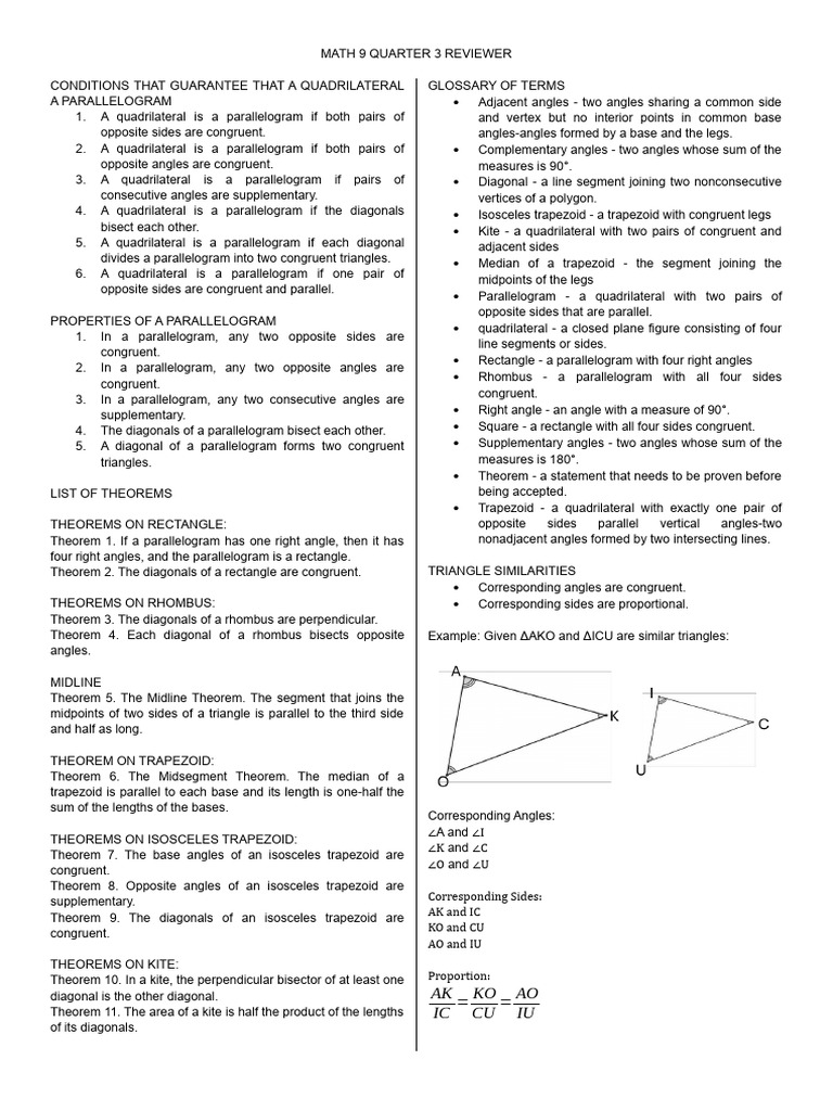 Math 9 Quarter 3 Reviewer JMSM | PDF | Rectangle | Triangle