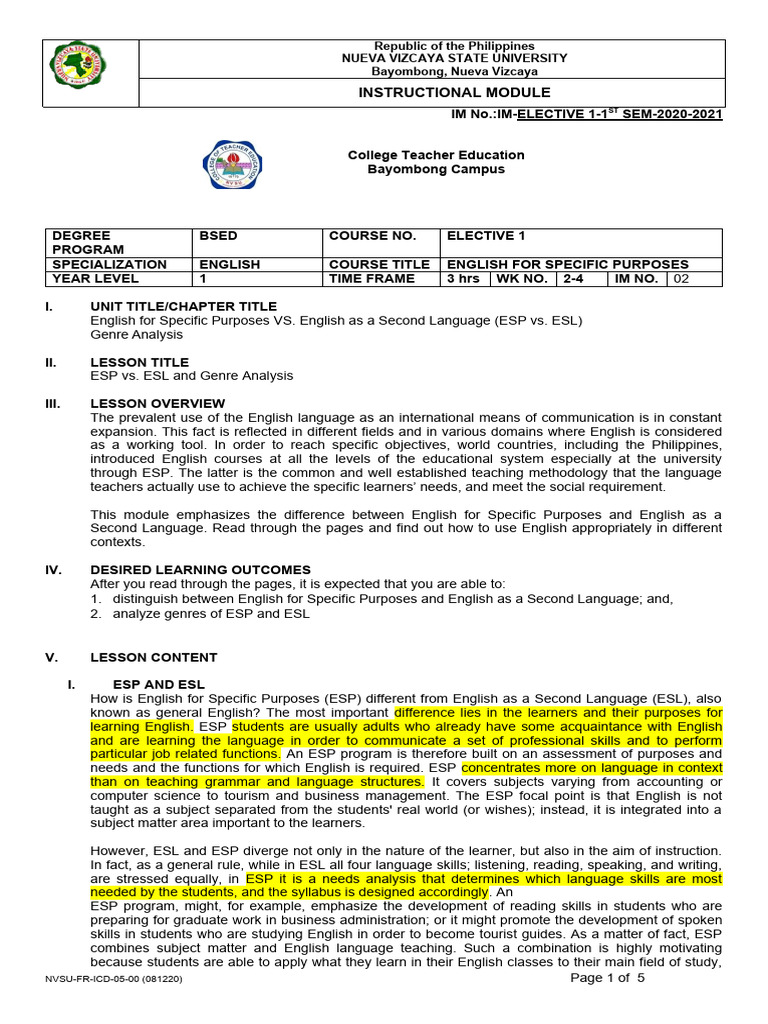 MODULE-2-ESP | PDF | English As A Second Or Foreign Language | Learning