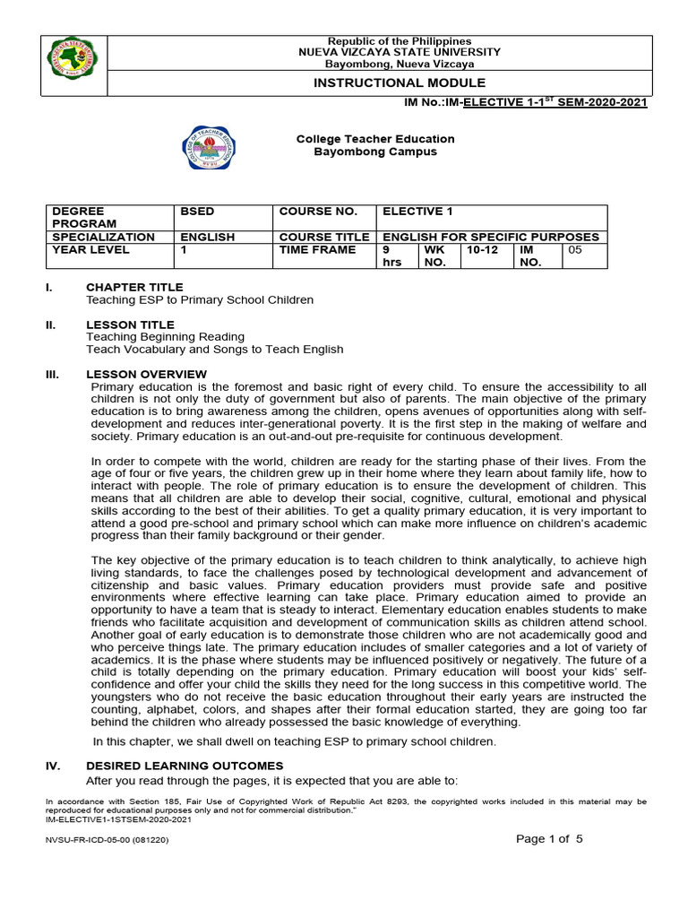 Module 5-Esp | Download Free PDF | Vocabulary | Phonics