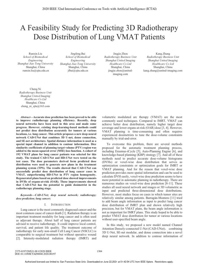 A Feasibility Study For Predicting 3D Radiotherapy Dose Distribution of Lung VMAT Patients | PDF ...