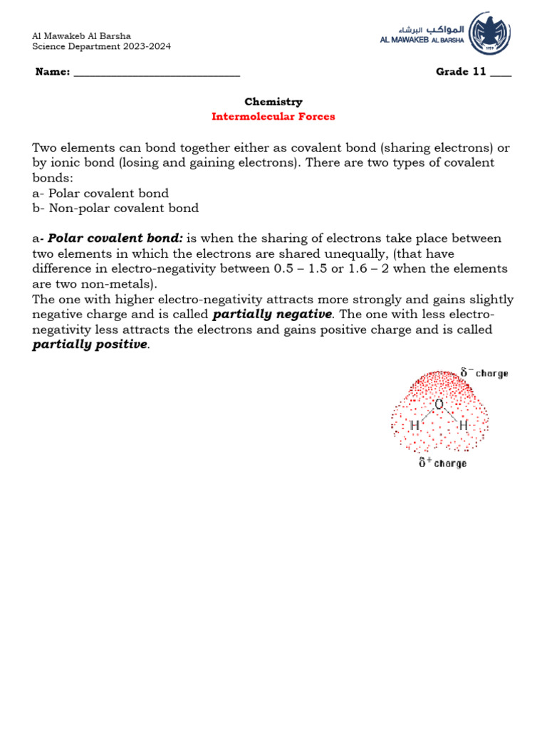 Intermolecular Forces | PDF | Intermolecular Force | Chemical Polarity
