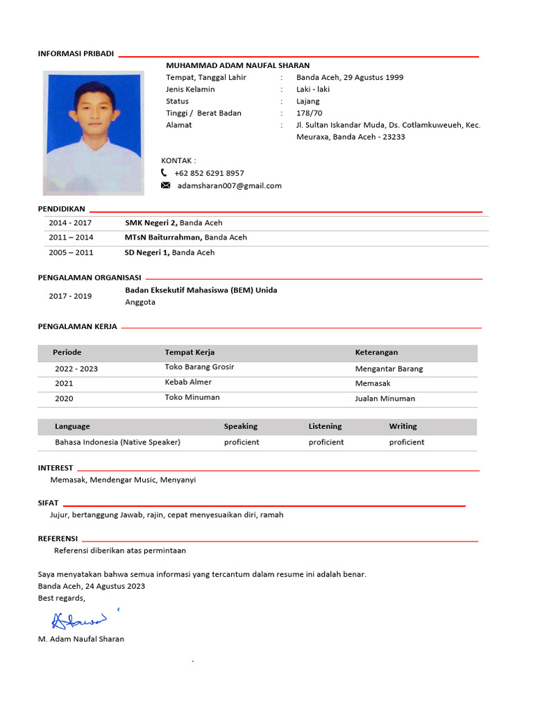 Resume Muhammad Adam Naufal | PDF