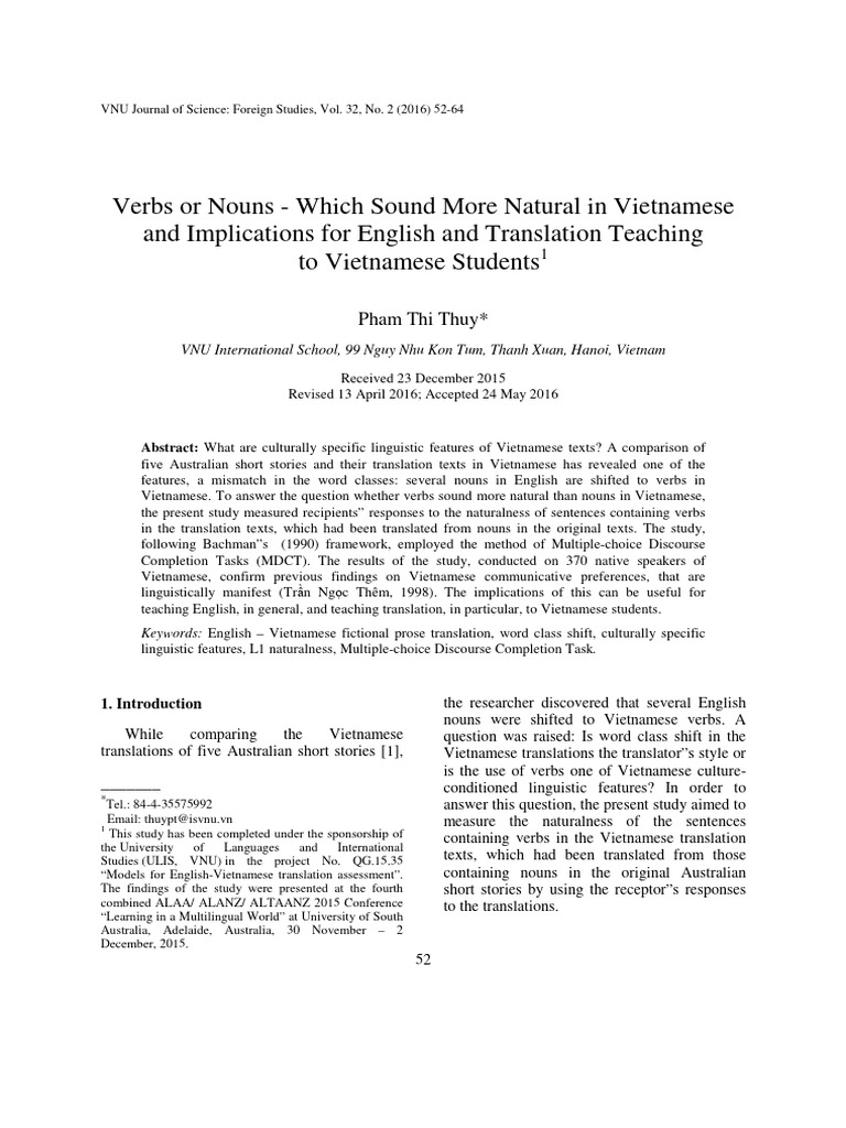 Verbs or Nouns - Which Sound More Natural in Vietnamese and ...