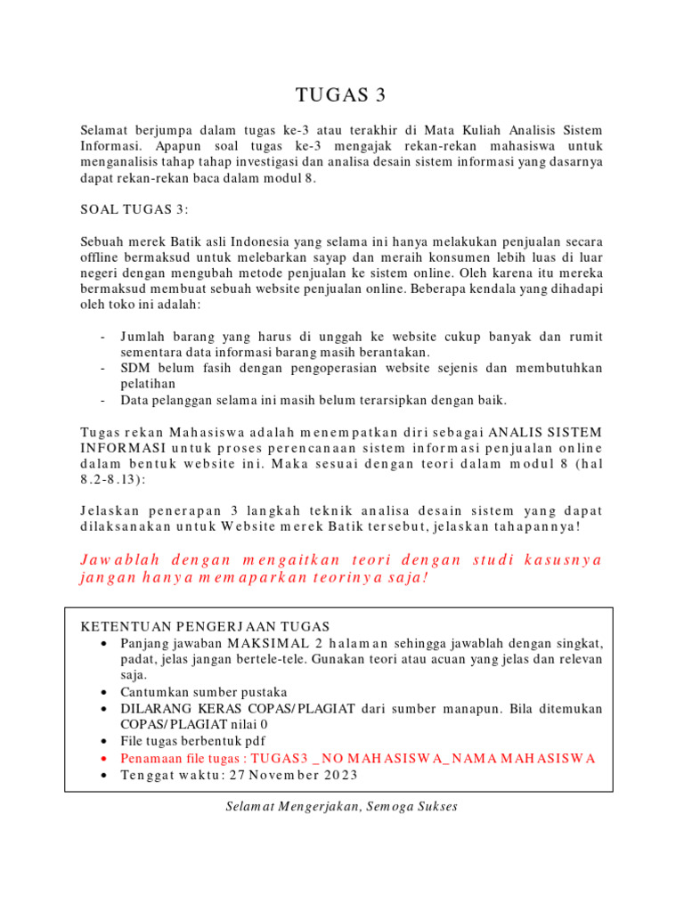 Tugas 3 - Analisis Sistem Informasi | PDF