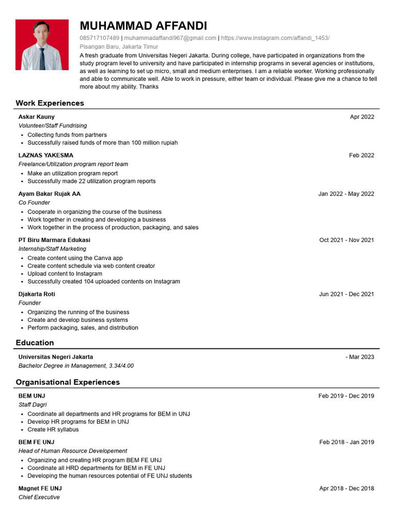 Muhammad Affandi - CV | PDF | Business Economics | Business