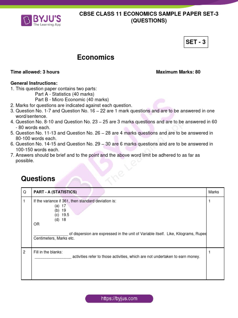Class 11 Economics Sample Paper | PDF | Demand | Utility