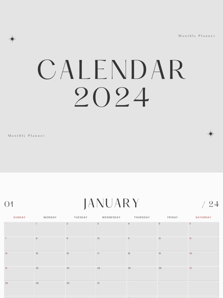 Gray White 2024 Calendar | PDF
