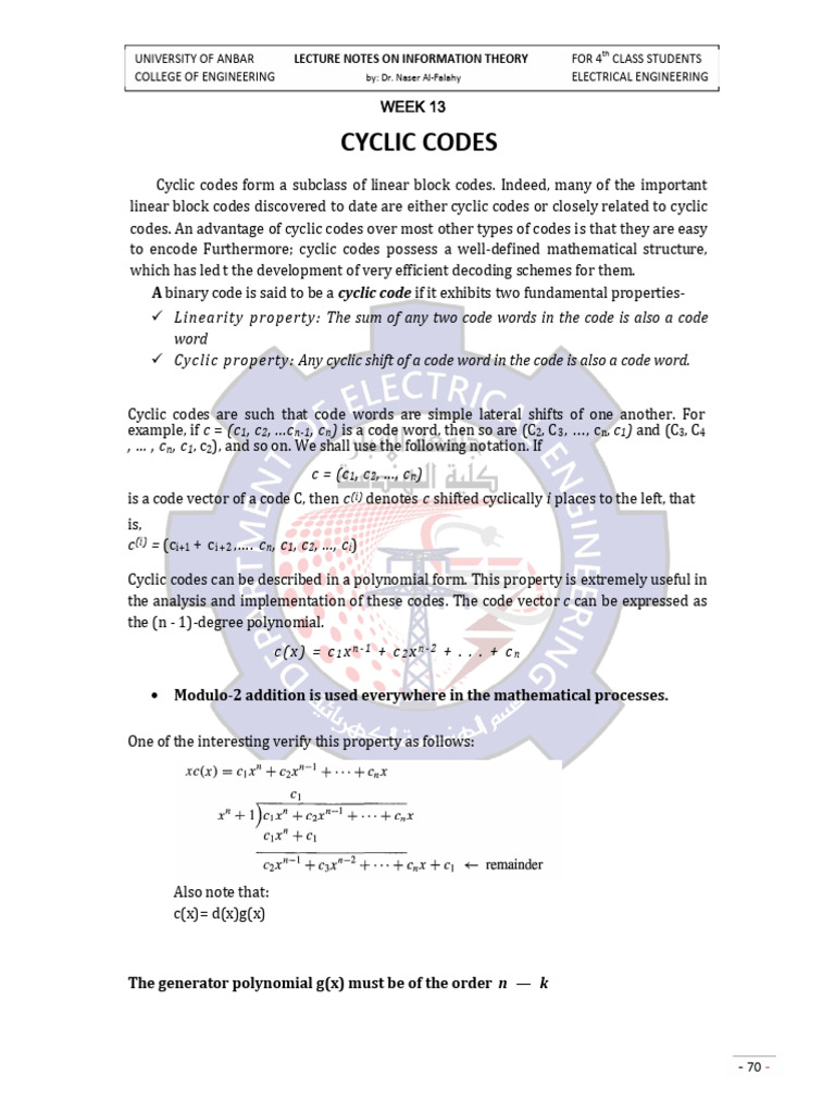 Cyclic codes in Digital electronics | PDF | Applied Mathematics | Algorithms