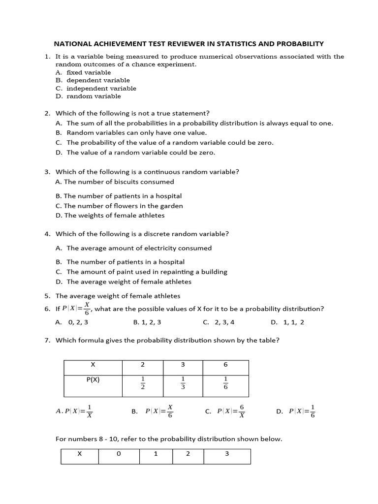 Statistics Exam Prep Guide | PDF | Probability Distribution | Random Variable