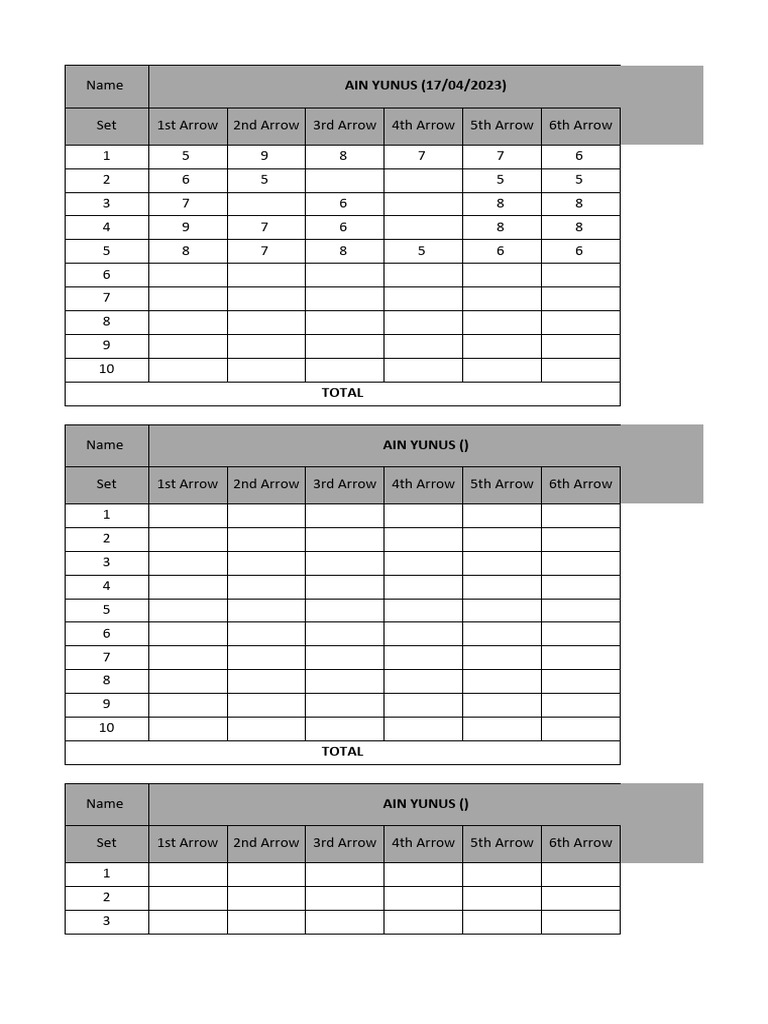 Score Sheet Memanah | PDF | Sports & Recreation | Teaching Methods ...