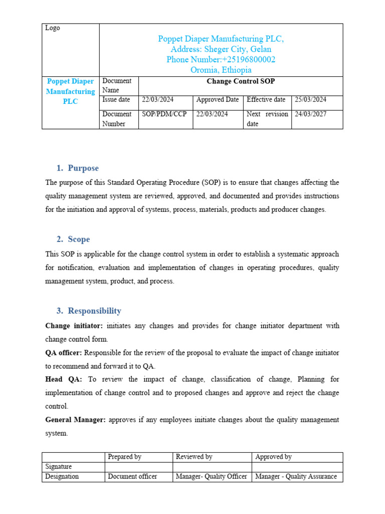 Change control SOP | PDF | Quality Assurance | Quality Management