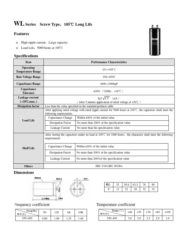 Acon (Screw Terminal) WL Series | Download Free PDF | Capacitor ...