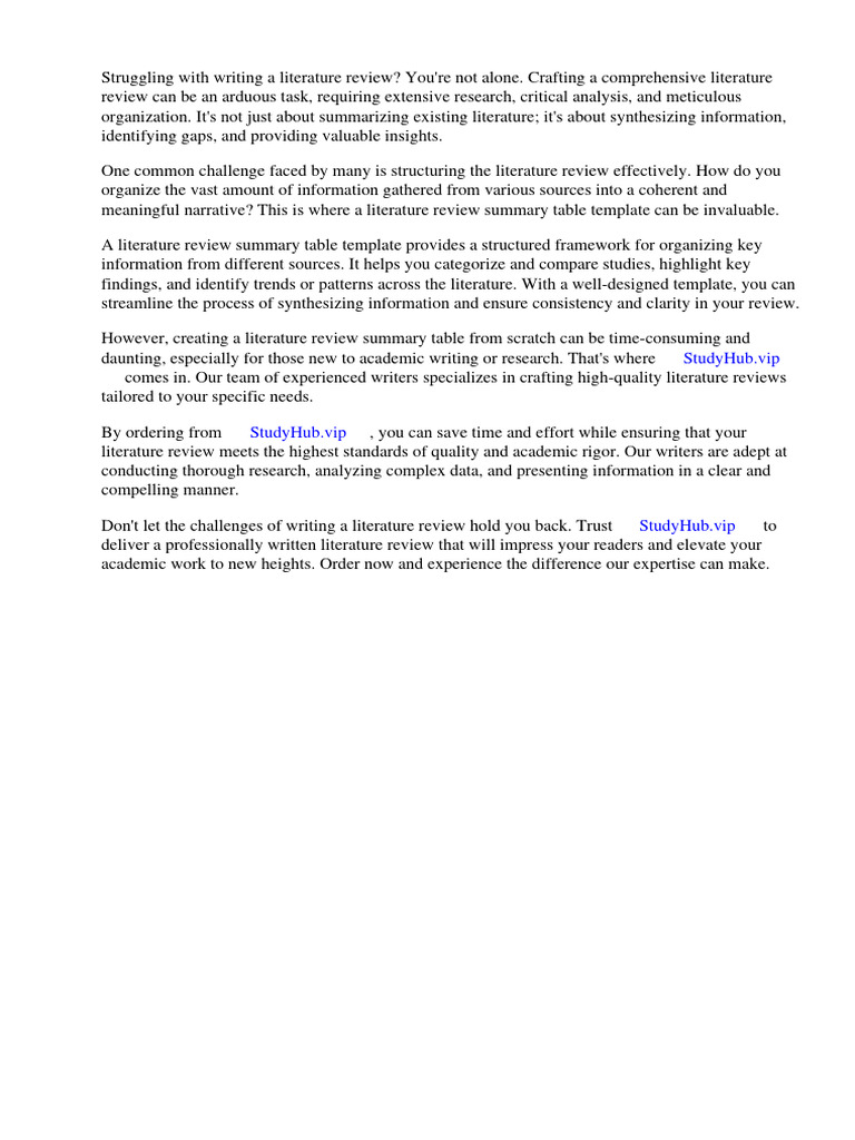 Literature Review Summary Table Template | PDF | Systematic Review ...