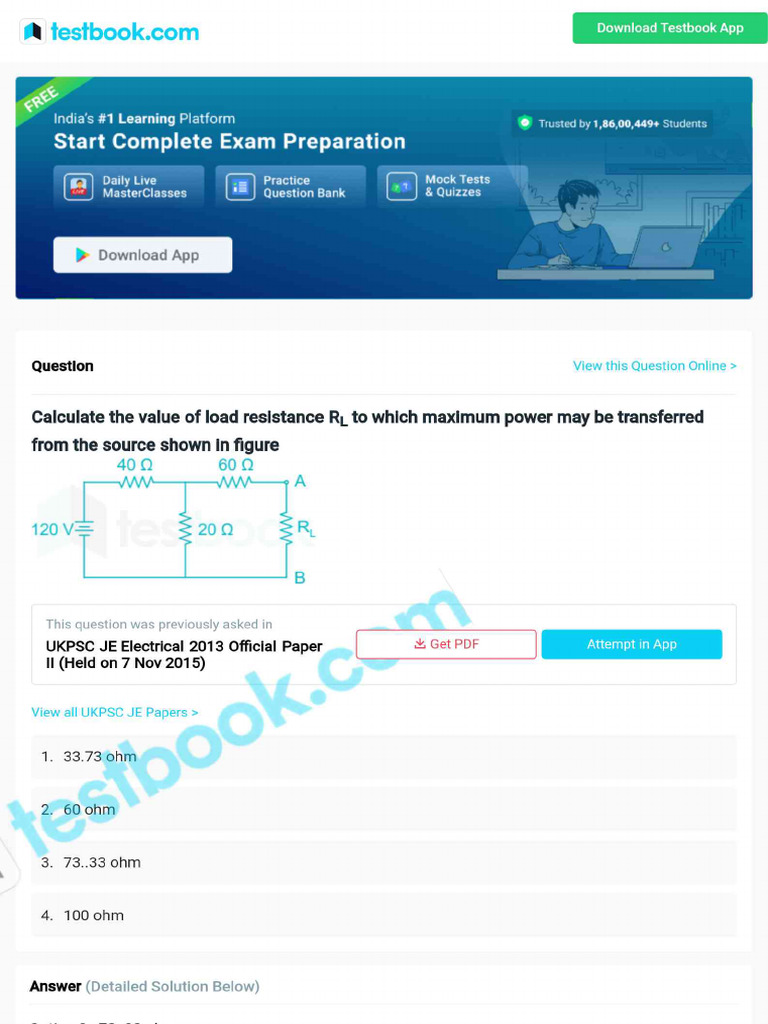 Calculate The Value of Load Resistance RL To Which ...