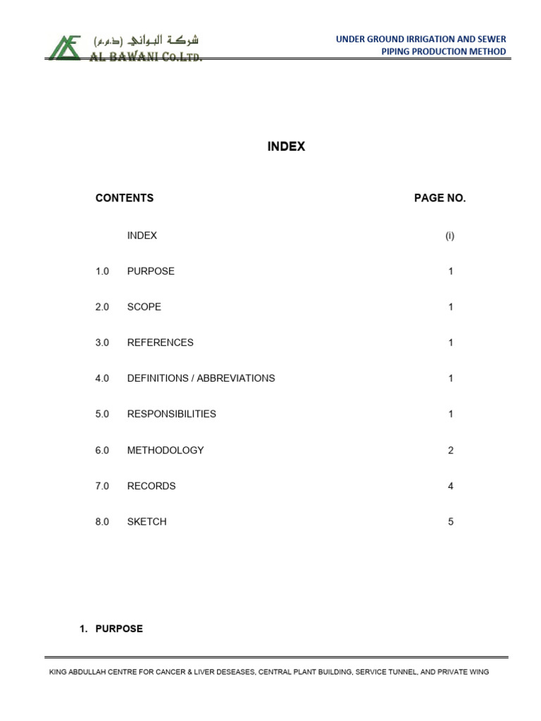 Method of Statement For Irrigation and Sewer Line | PDF | Sanitary Sewer