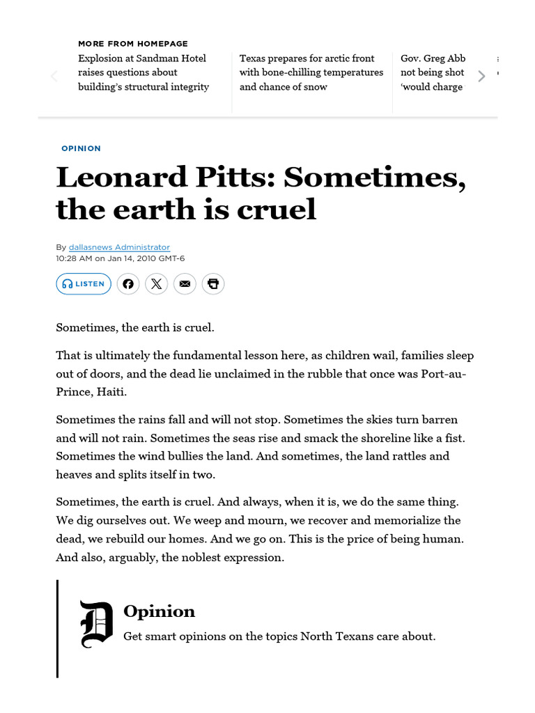 Leonard Pitts - Sometimes, The Earth Is Cruel | PDF | Tropical Cyclones ...