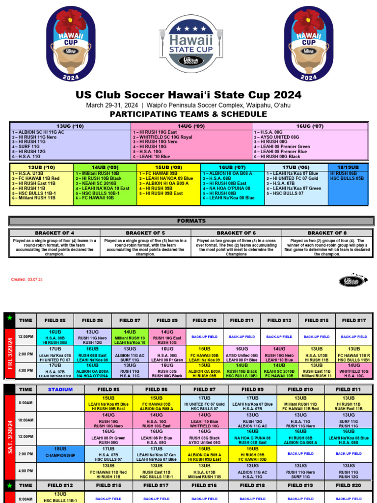 Hawaii State Cup Soccer 2024 Schedule | PDF