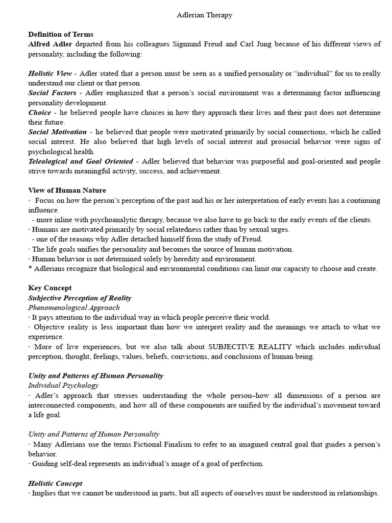 Understanding Adlerian Therapy Concepts | PDF | Psychological Concepts ...