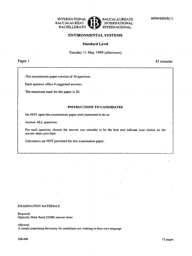 Environmental Systems and Societies Paper 1 SL | PDF