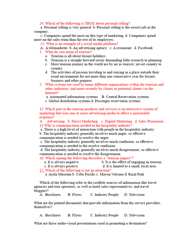 Tourism Promotion 1 ST PT | PDF | Tourism | Sales