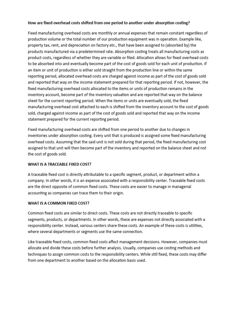 Absorption Costing: Shifting Fixed Overhead | PDF | Cost Of Goods Sold ...