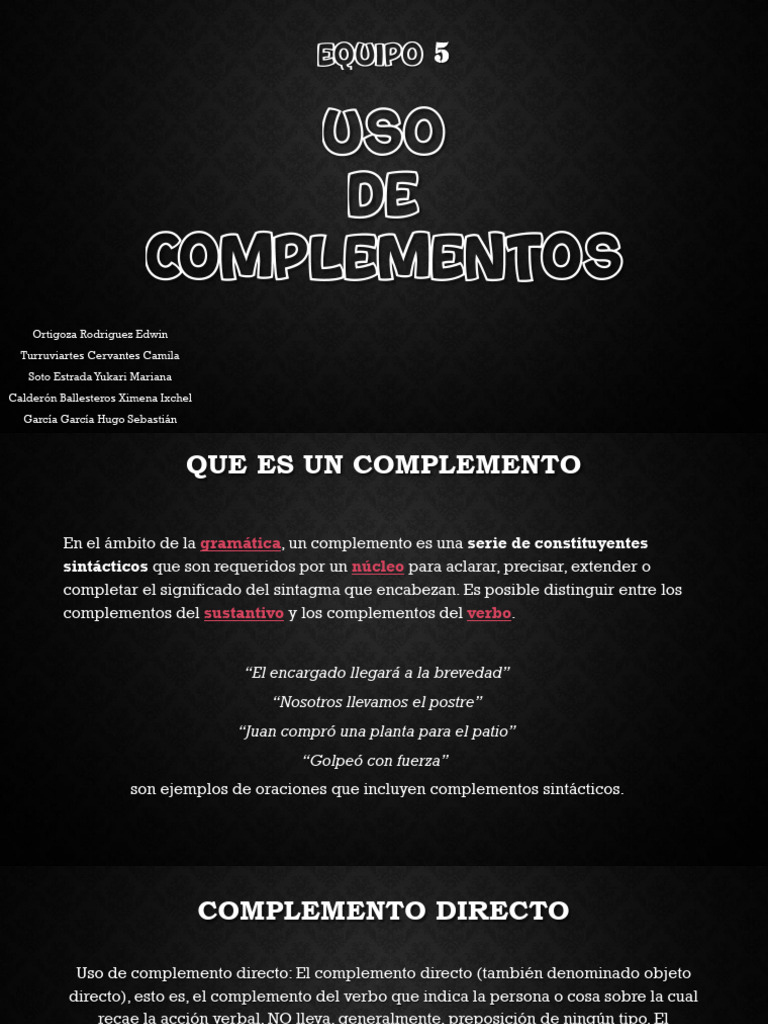 Tipos de Complementos en Gramática | PDF | Objeto (gramática) | Verbo