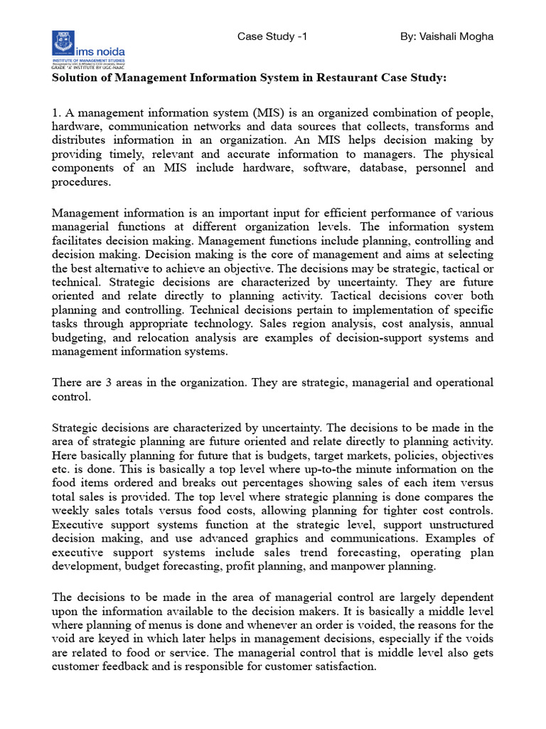 Solution Case Study1 | Download Free PDF | Information | Management Information System