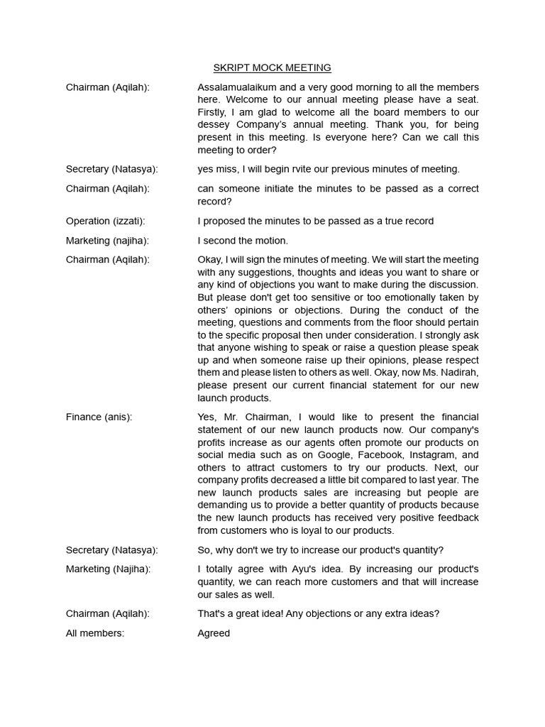 SKRIPT MOCK MEETING | PDF | Marketing | Economies
