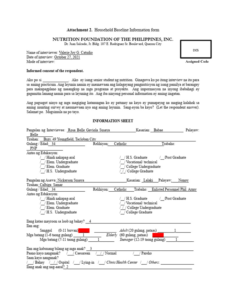 Household Baseline Information Form 5 - Done | PDF