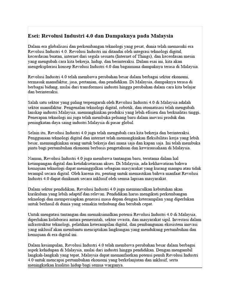 Esei Revolusi IR4.0 Dan Kesan Pada Malaysia | PDF