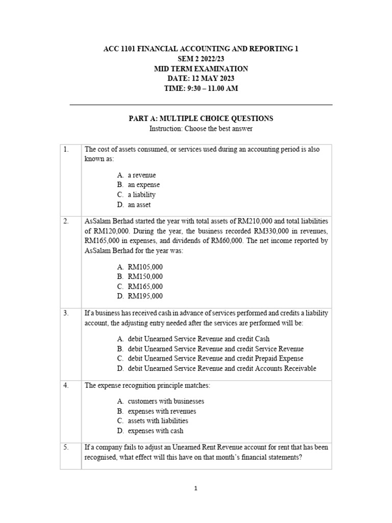 ACC1101-MT Exam Q-Sem2-22-23 | PDF | Debits And Credits | Expense