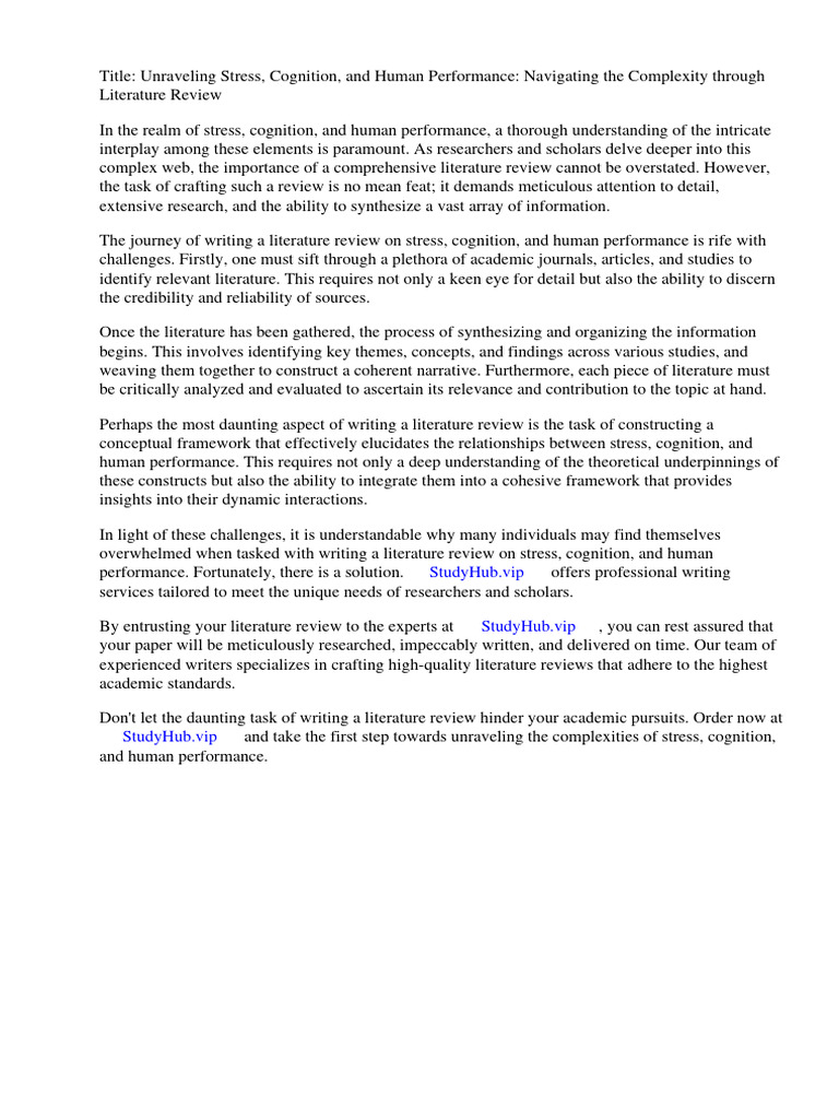Stress Cognition and Human Performance A Literature Review and ... Stress Cognition and Human Performance A Literature Review and ...