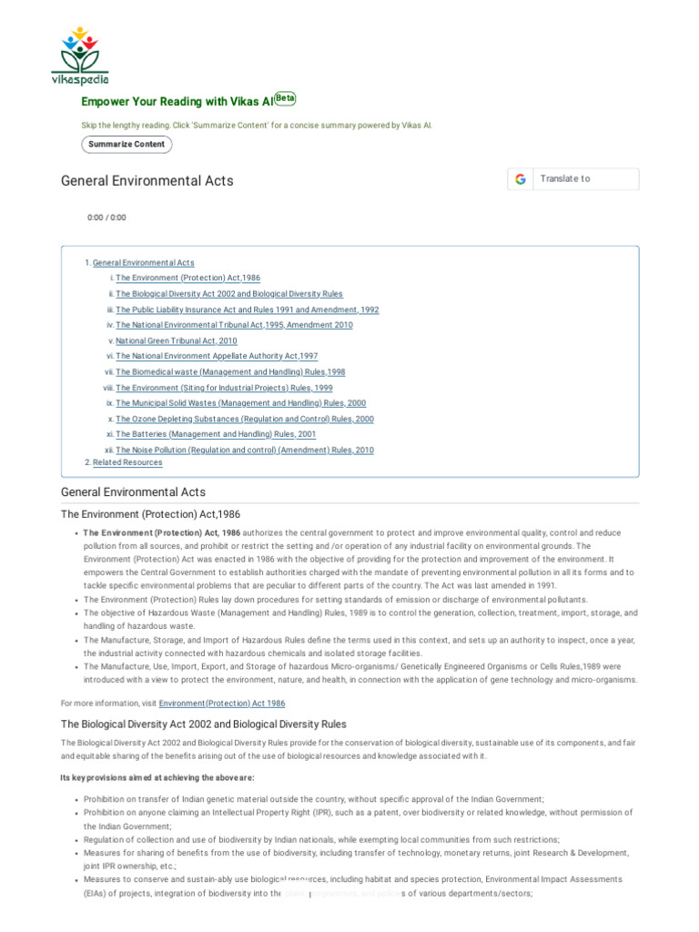 General Environmental Acts - Vikaspedia | PDF | Biodiversity | Waste