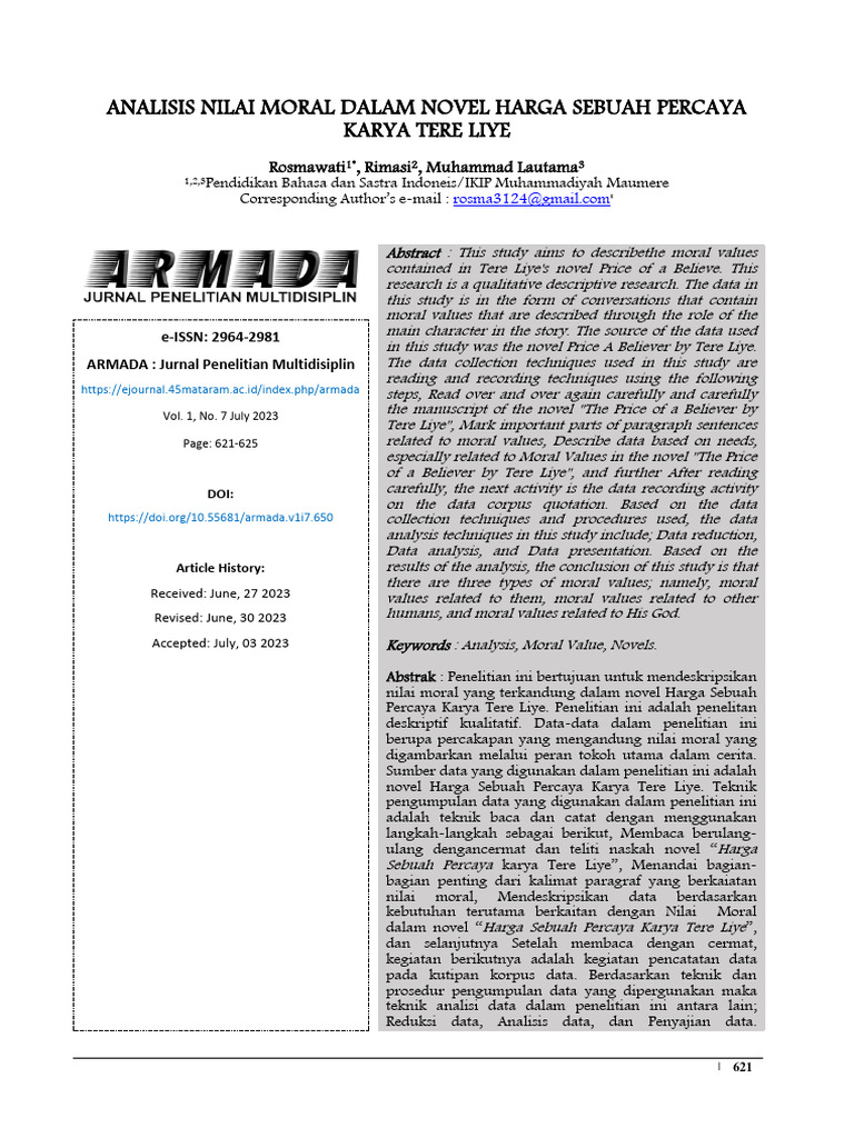 Analisis Nilai Moral Dalam Novel Harga Sebuah Perc | PDF