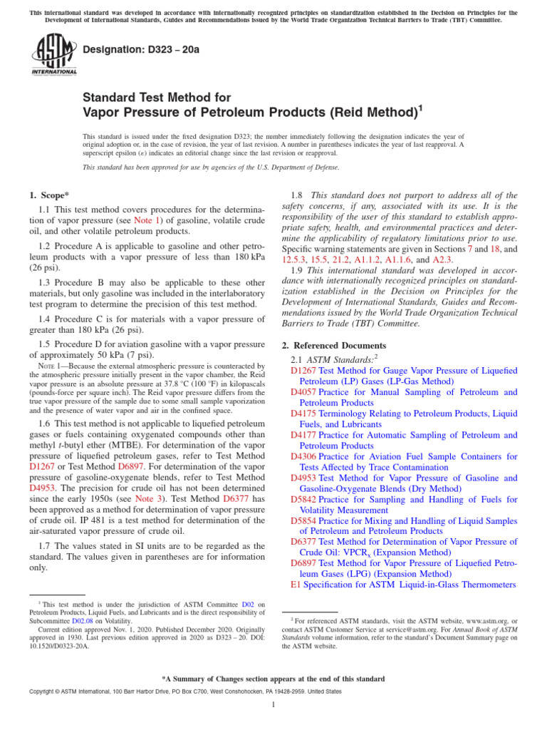 Vapor Pressure of Petroleum Products (Reid Method) : Standard Test ...