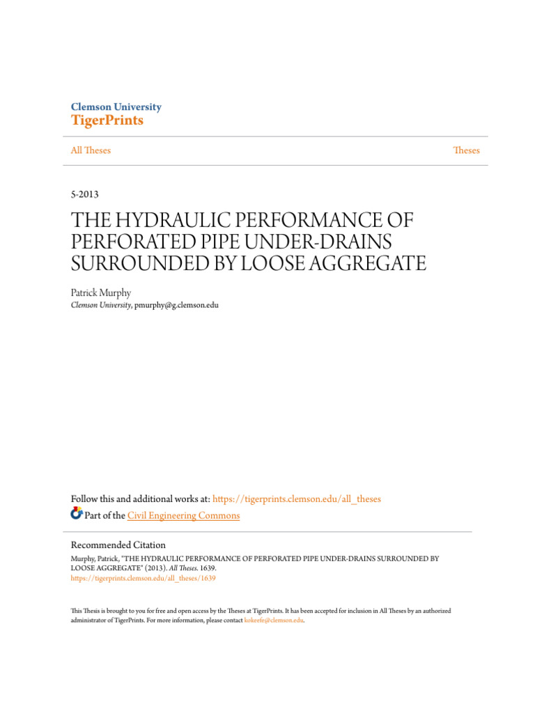The Hydraulic Performance of Perforated Pipe Under-Drains Surroun | PDF ...