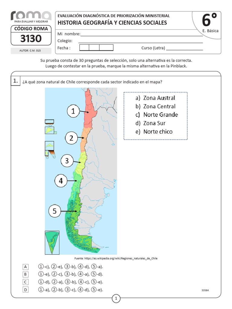 Prueba de Diágnostico Historia 6° | PDF | Clima templado | Nueva españa