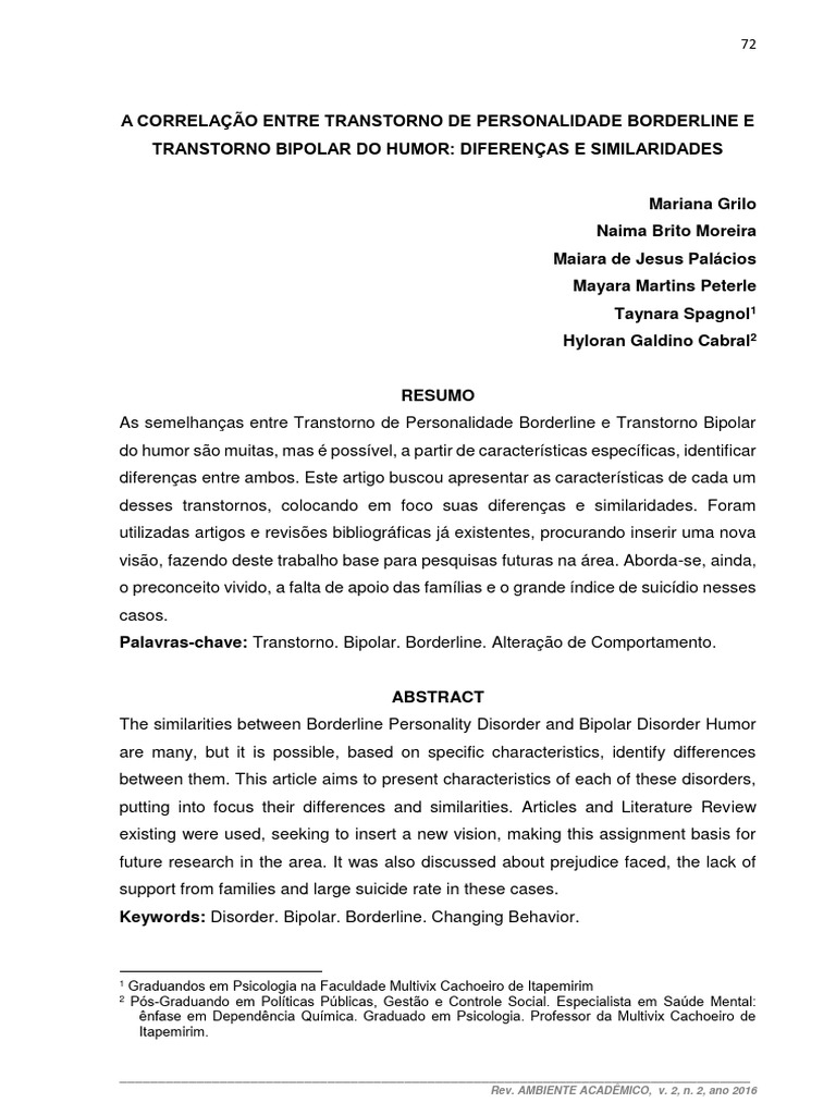 Revista Ambiente Academico Edicao 4 Artigo 5 | PDF | Transtorno de personalidade limítrofe ...