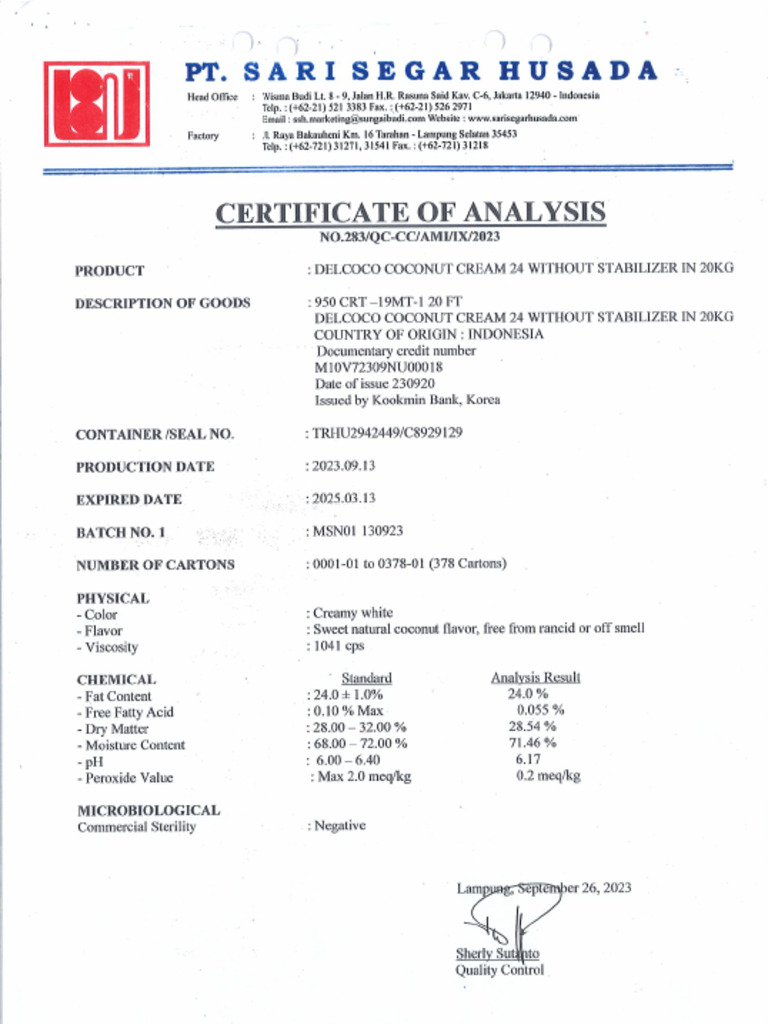 코코넛크림 COA | PDF