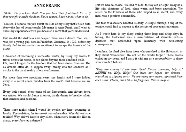 ANNE FRANK - Character Impersonation | PDF | Anne Frank