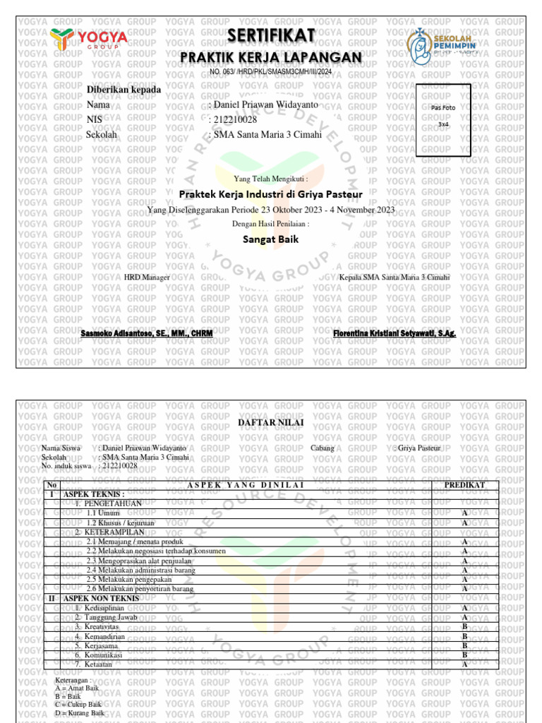 Draft Sertifikat Magang Sanmar 3 | PDF